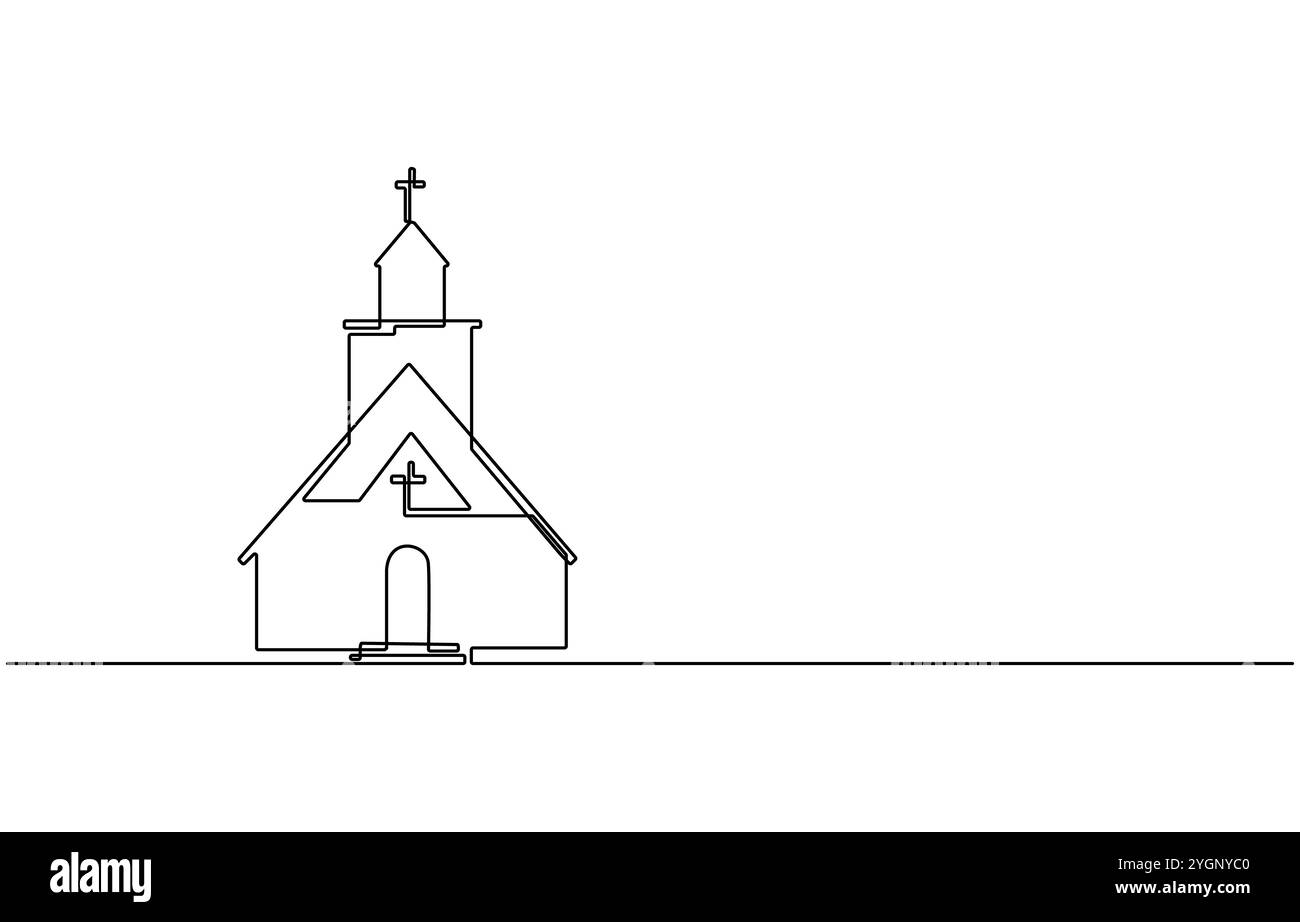 continuous single drawn one line church painted by hand picture ...