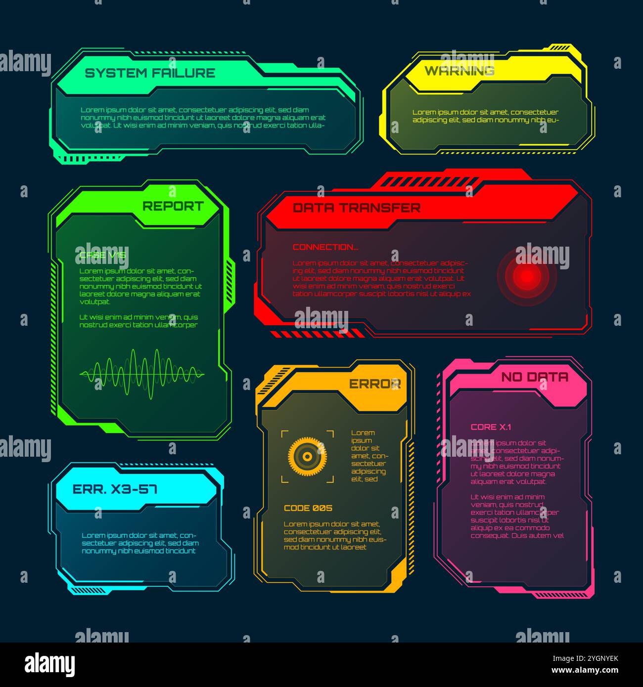 Futuristic HUD or UI elements. Sci-fi user interface text boxes ...