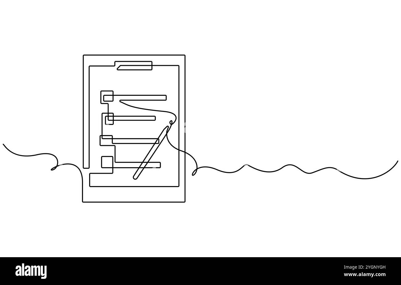 One continuous line drawing of Clipboard with checklist. isolated on ...