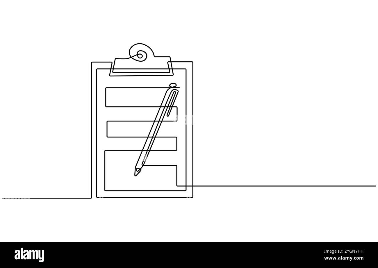 One continuous line drawing of Clipboard with checklist. isolated on ...