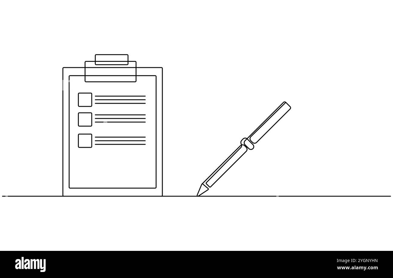 One continuous line drawing of Clipboard with checklist. isolated on ...