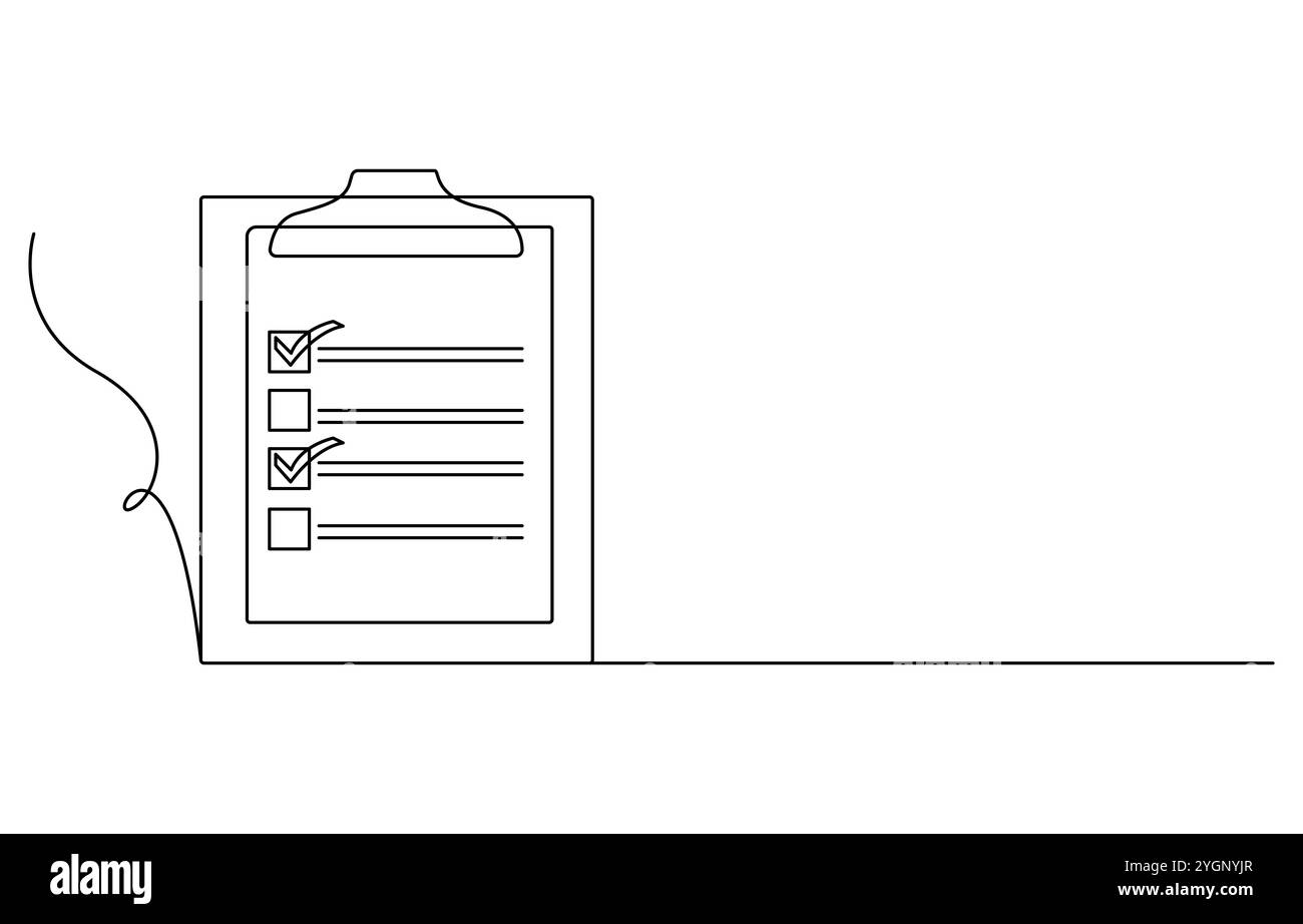 One continuous line drawing of Clipboard with checklist. isolated on ...