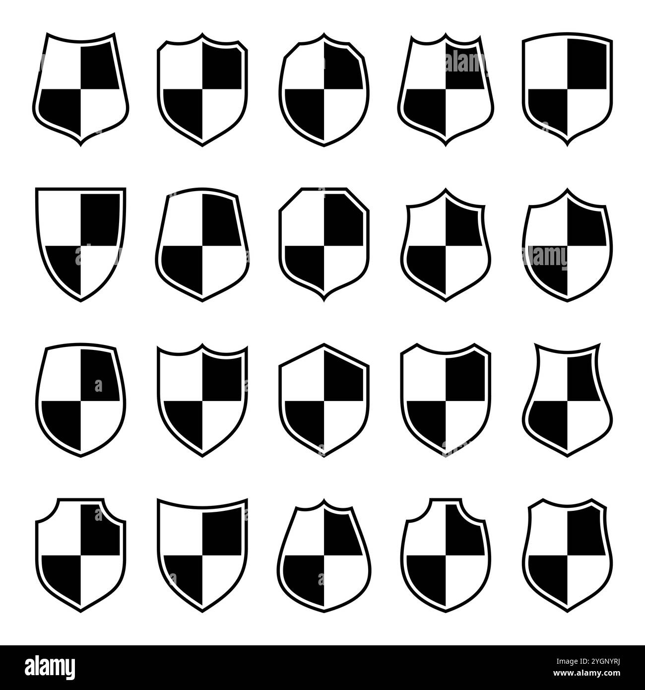 Set of various vintage shield icons. Black heraldic shields. Protection ...