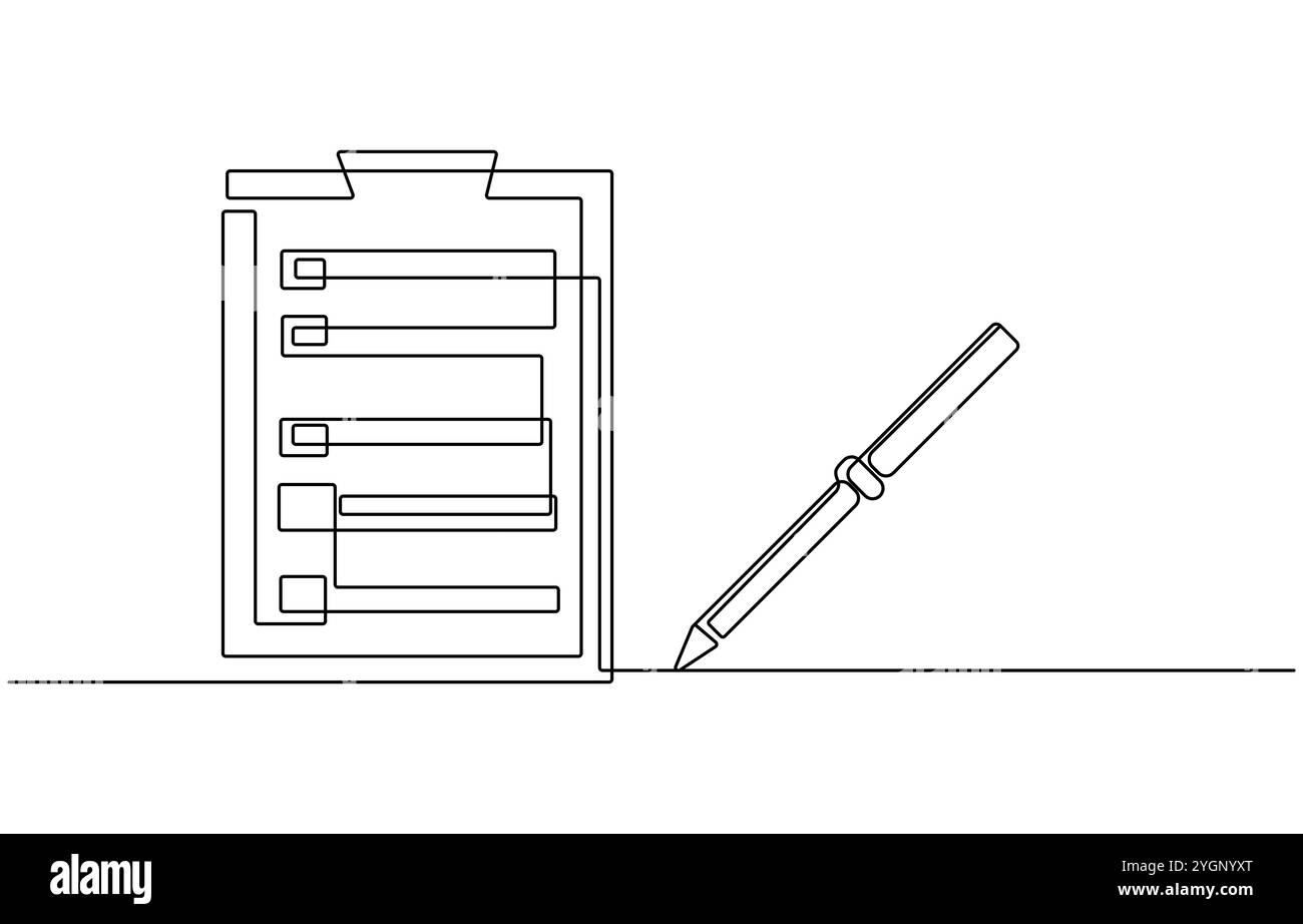 One continuous line drawing of Clipboard with checklist. isolated on white background, Clipboard ...