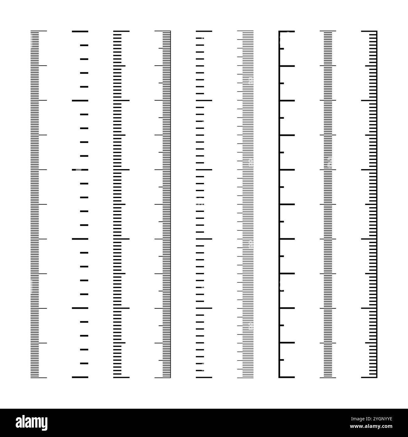 Vertical measurement scales with divisions. Realistic scale for measuring length or height in ...