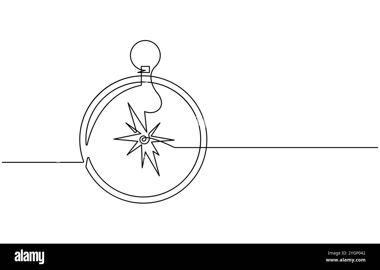 One continuous line drawing of traveler compass. Old navigate and ...