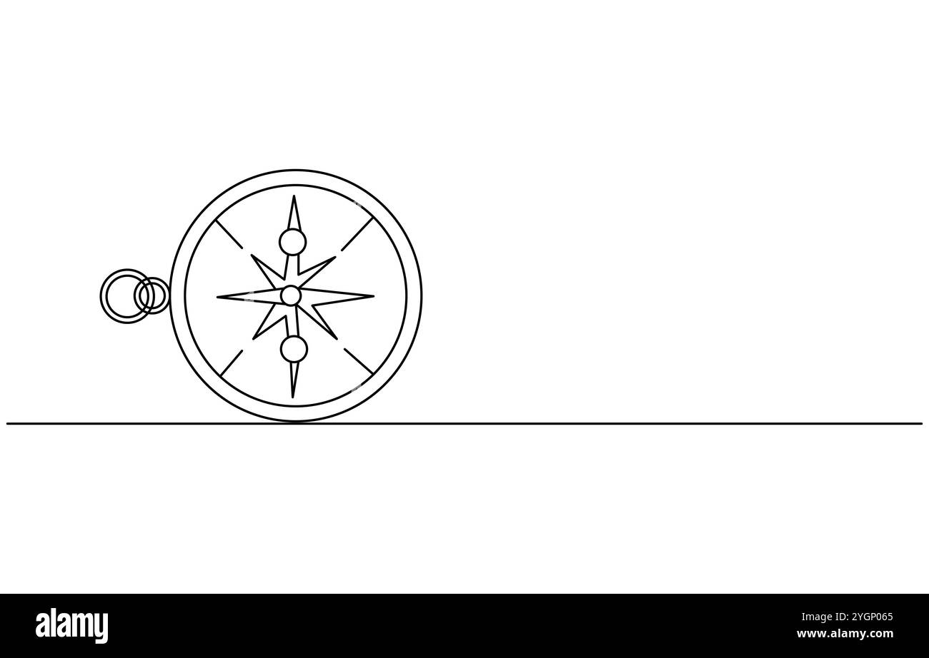 One continuous line drawing of traveler compass. Old navigate and ...