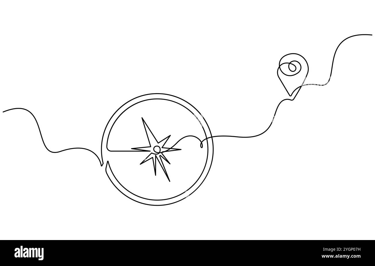 One continuous line drawing of traveler compass. Old navigate and ...