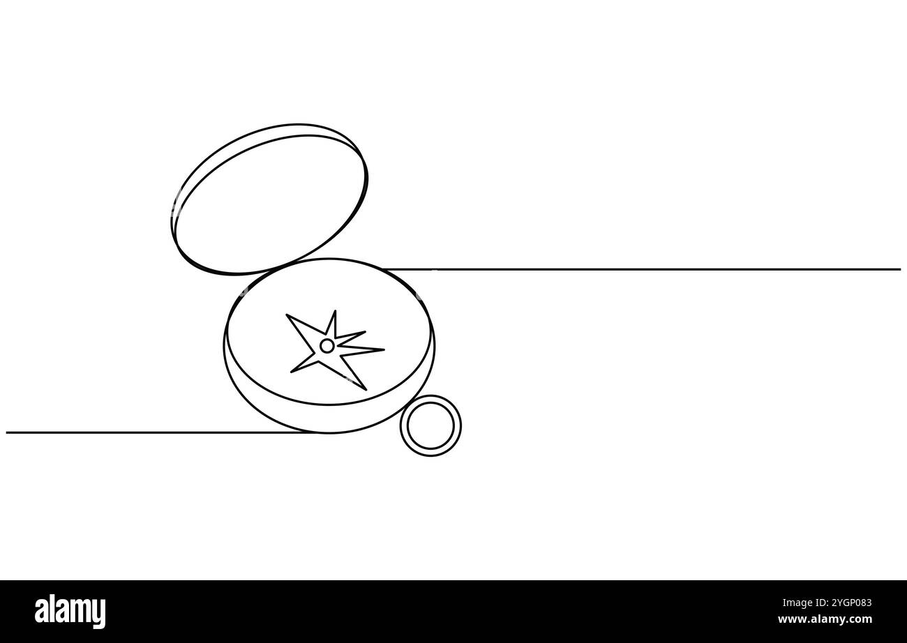 One continuous line drawing of traveler compass. Old navigate and ...