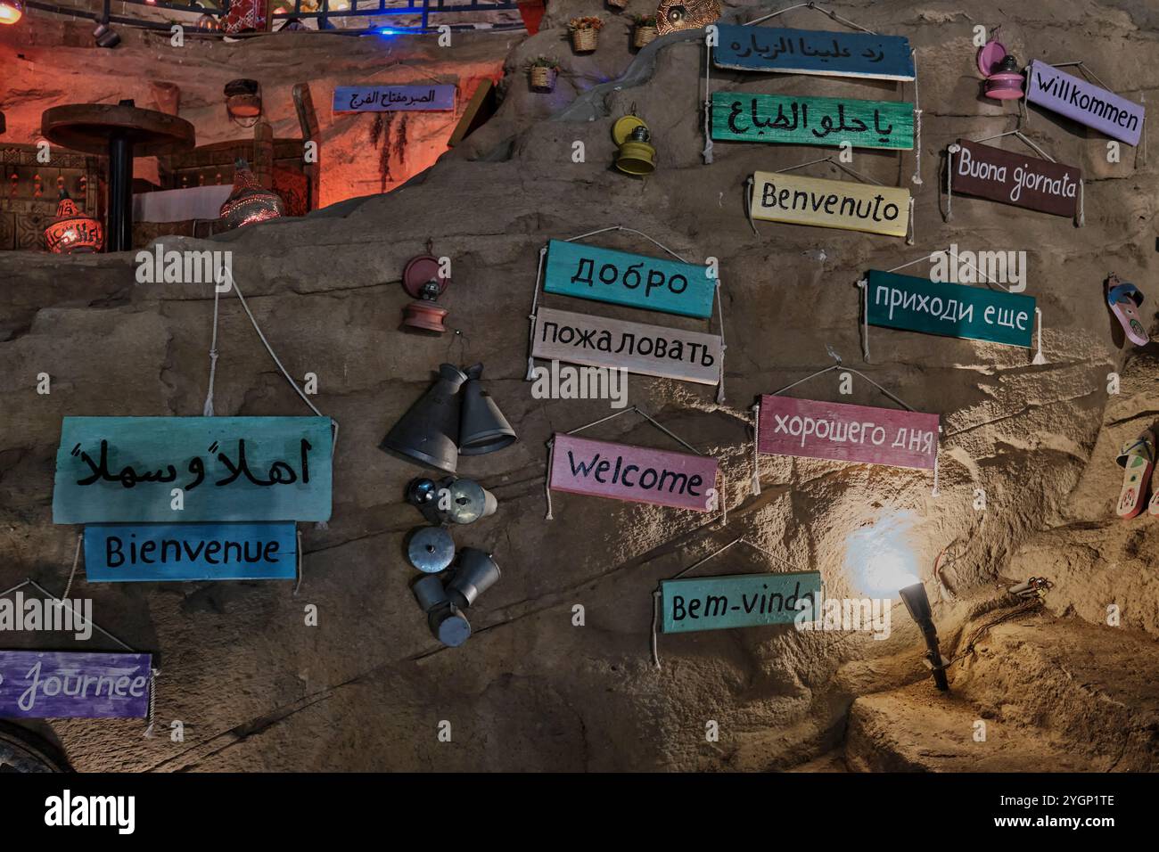 Sharm El Sheikh, Egypt - May 2, 2024: Multilingual welcome signs on ...