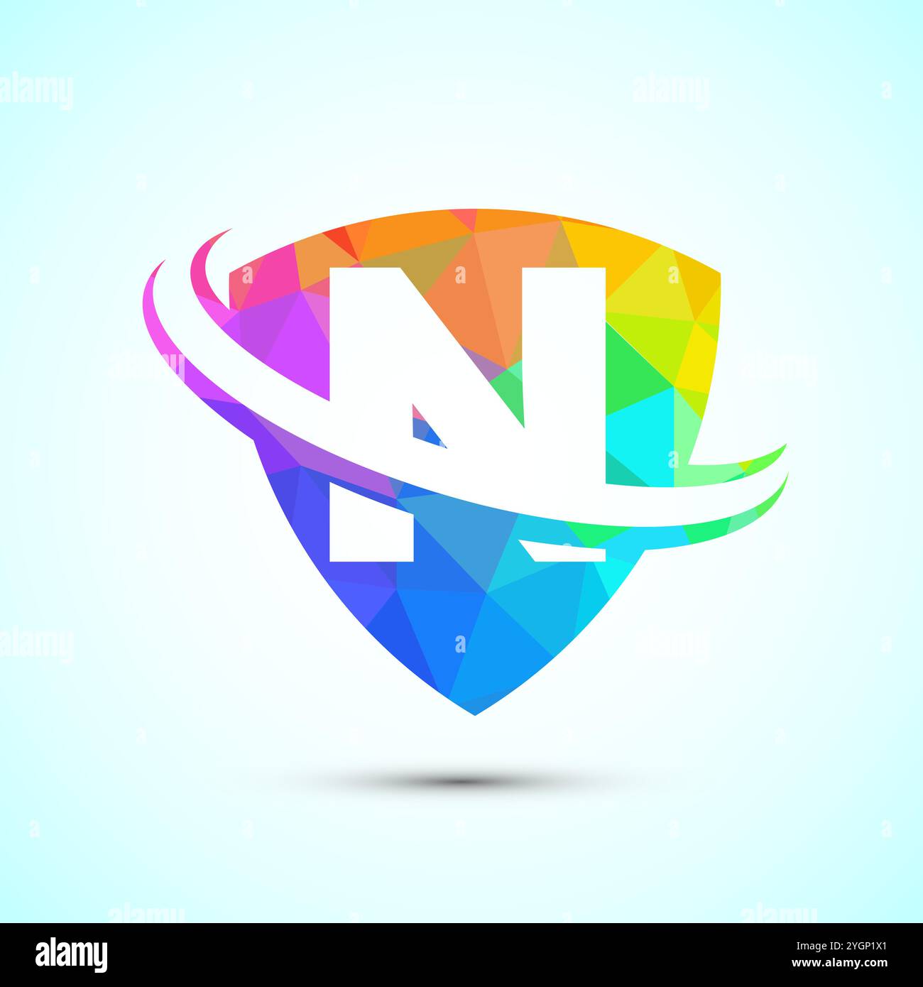 English alphabet with shield and swoosh. Creative modern logo design ...