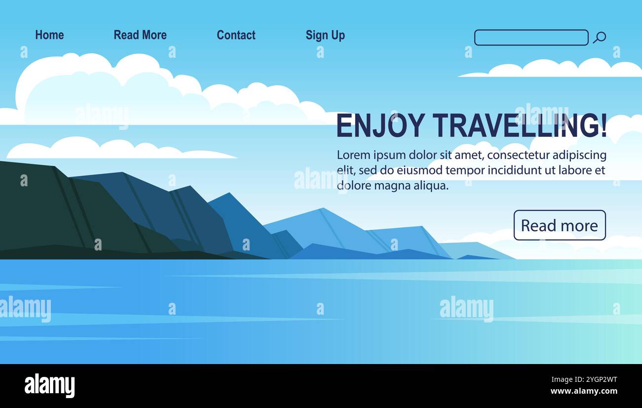 Morning landscape with mountains travel banner. Concept website design ...