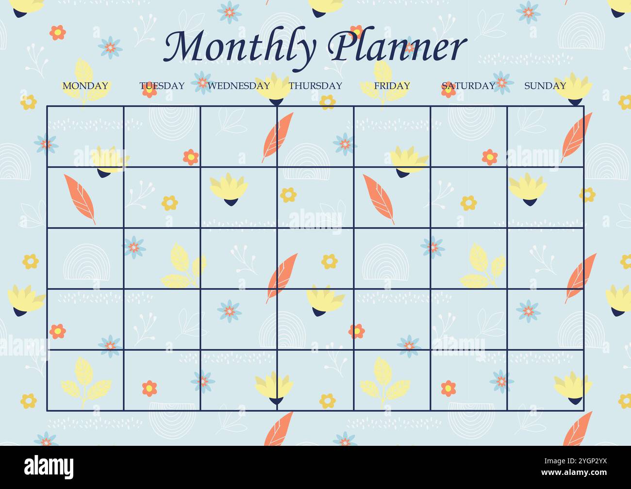 Printable monthly planner concept. Tropical exotic vector illustration ...