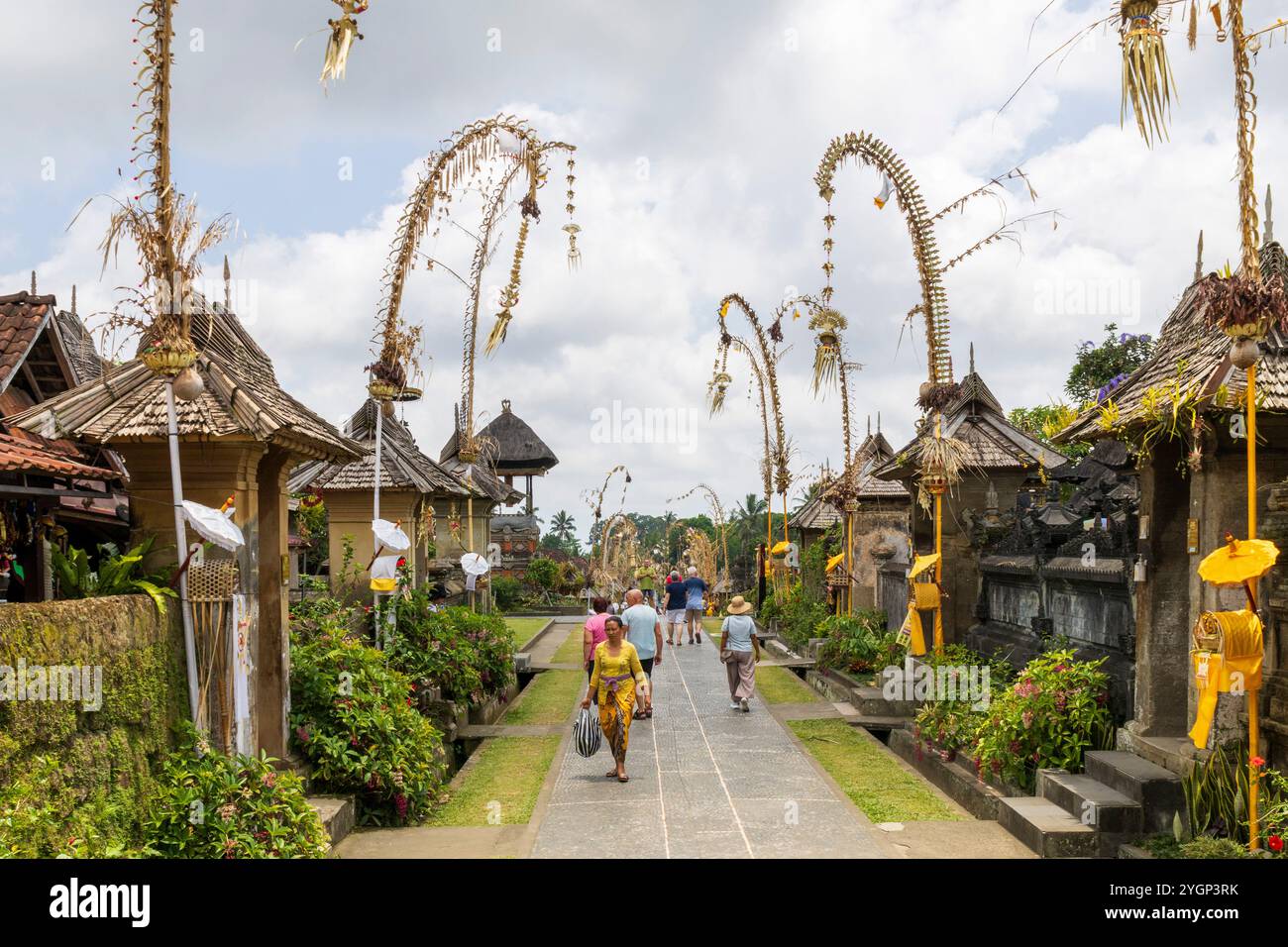 Bamboo decorations for Galgungan holiday. Traditional Balinese village ...