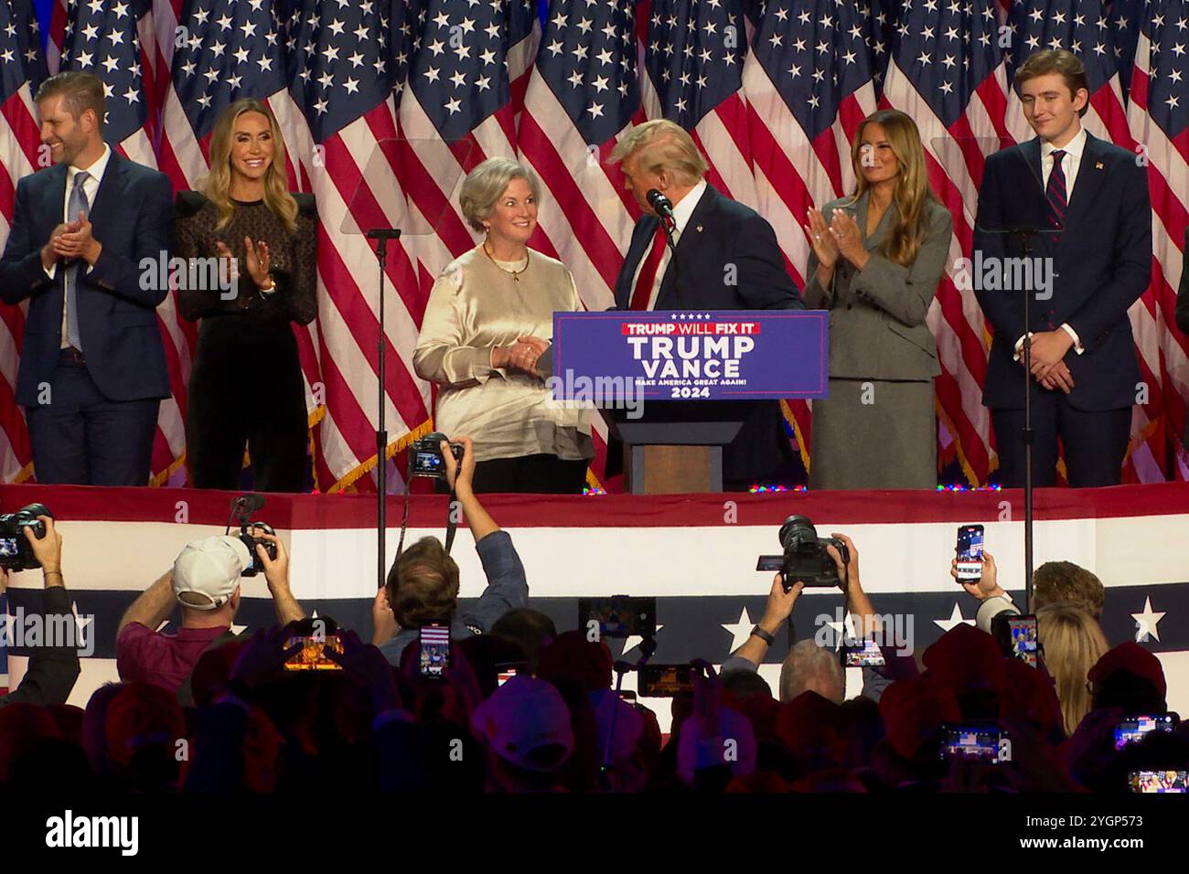 Republican presidential nominee former President Donald Trump shakes ...