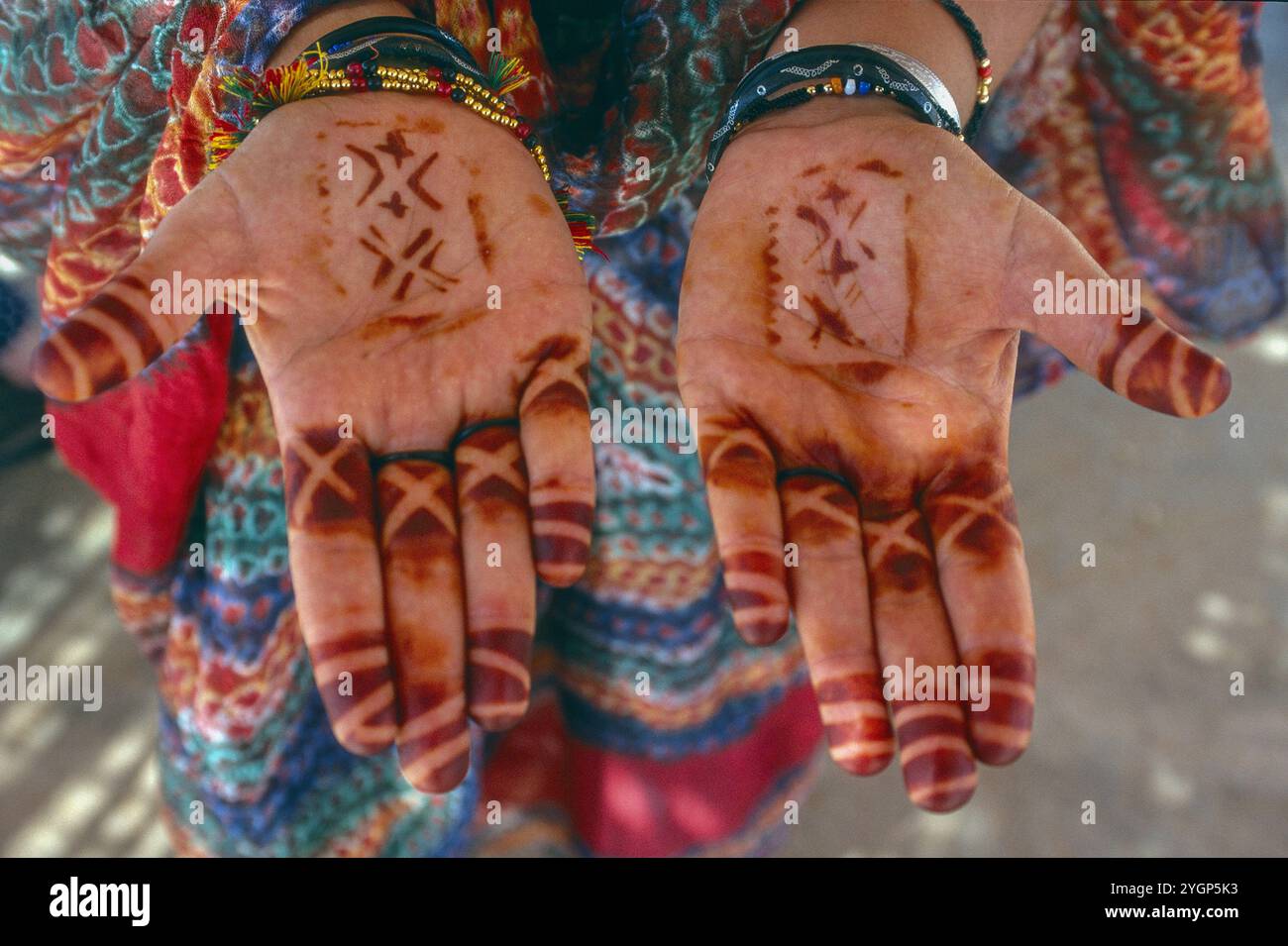 Woman painted with henna at Saharawi refugees camps in Western Sahara ...