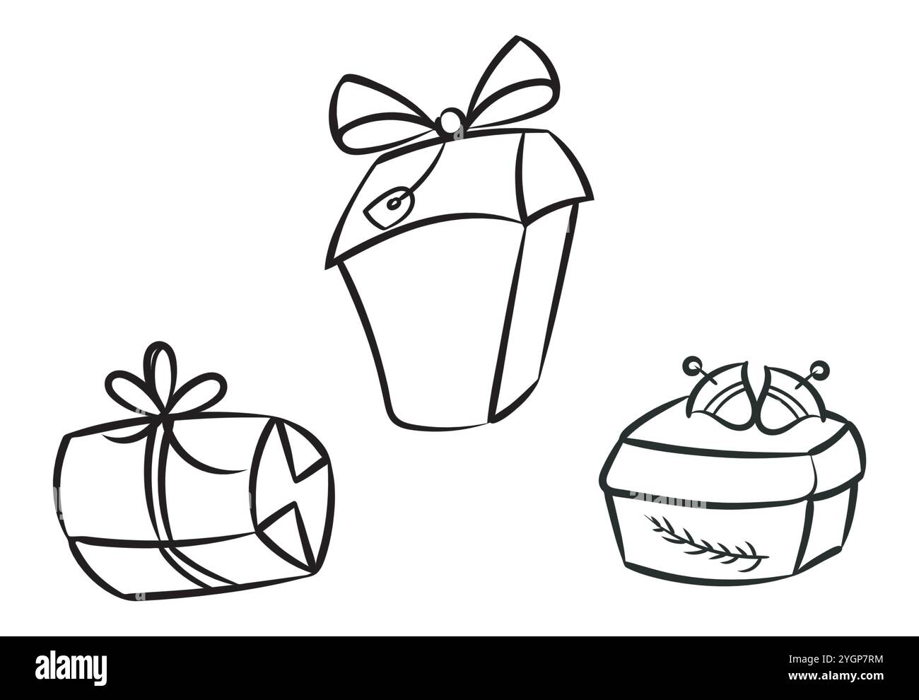 Present Christmas gift box, hand drawn line sketch decorative set ...