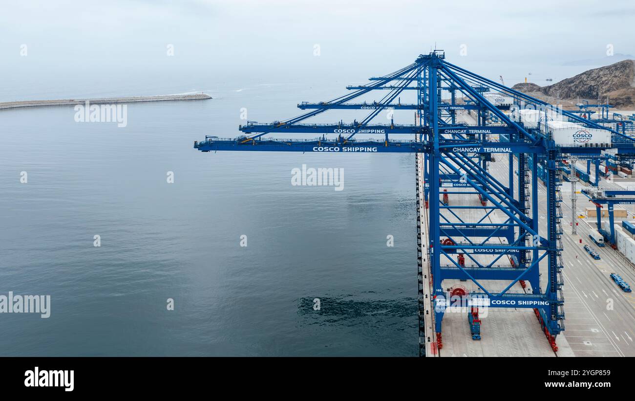 Chancay, Peru. 07th Nov, 2024. Preparations before the opening of the ...