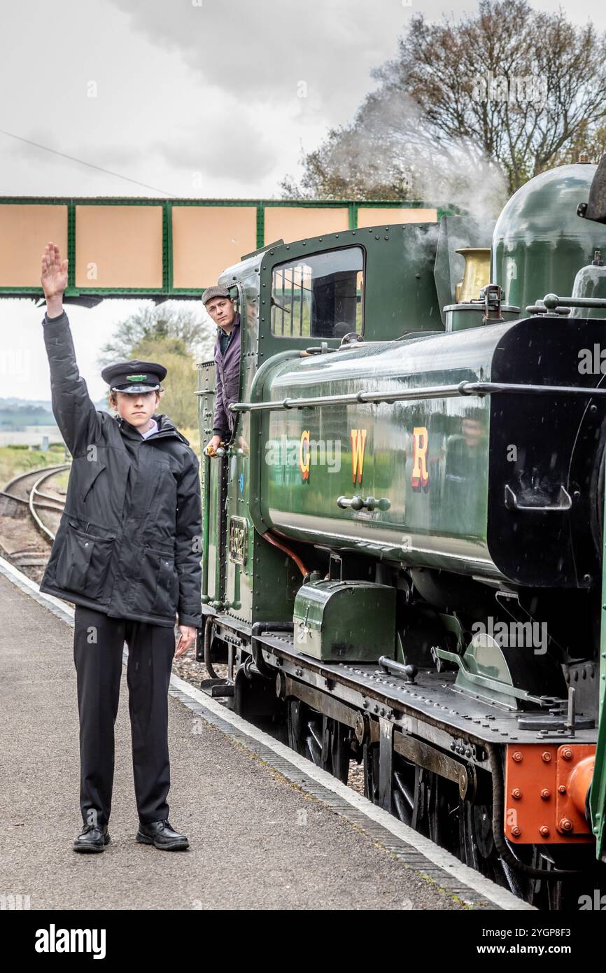 GWR '5700' 0-6-0PT No. 4612 waits for the 'right-away' at Ropley on the ...