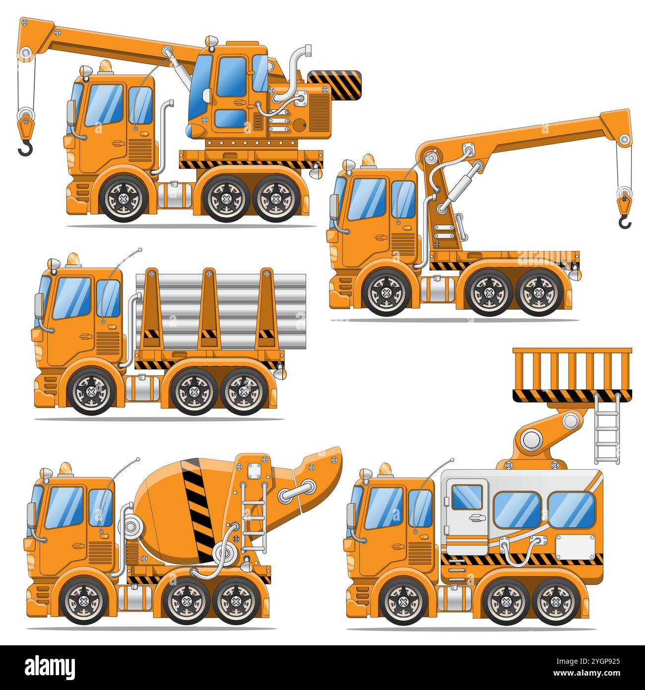 Set of cars for construction. Side view. Isolated on white background ...