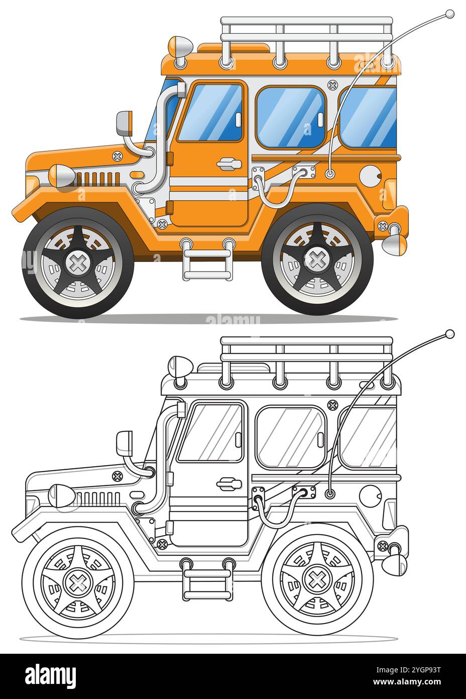 Off road car. Side view. Coloring. Isolated on white background. Vector ...