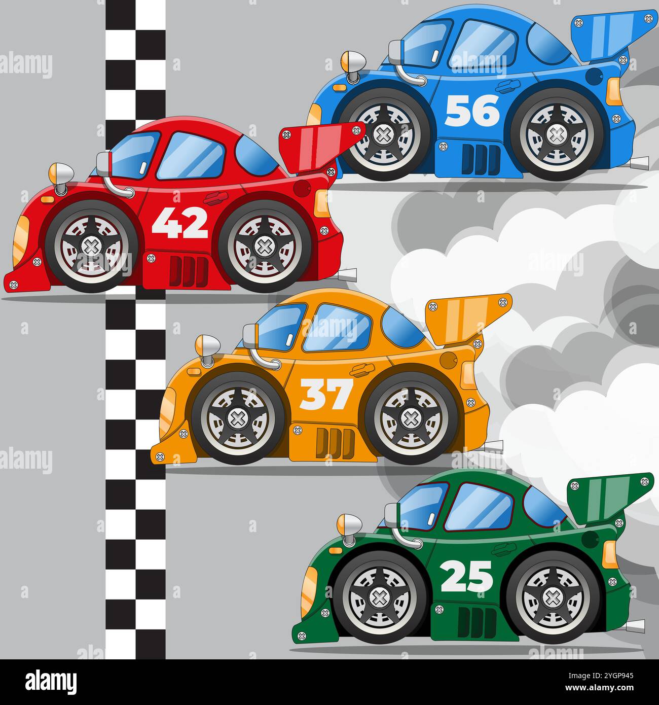 Racing cars on the finish line. Side view. Vector illustration Stock ...