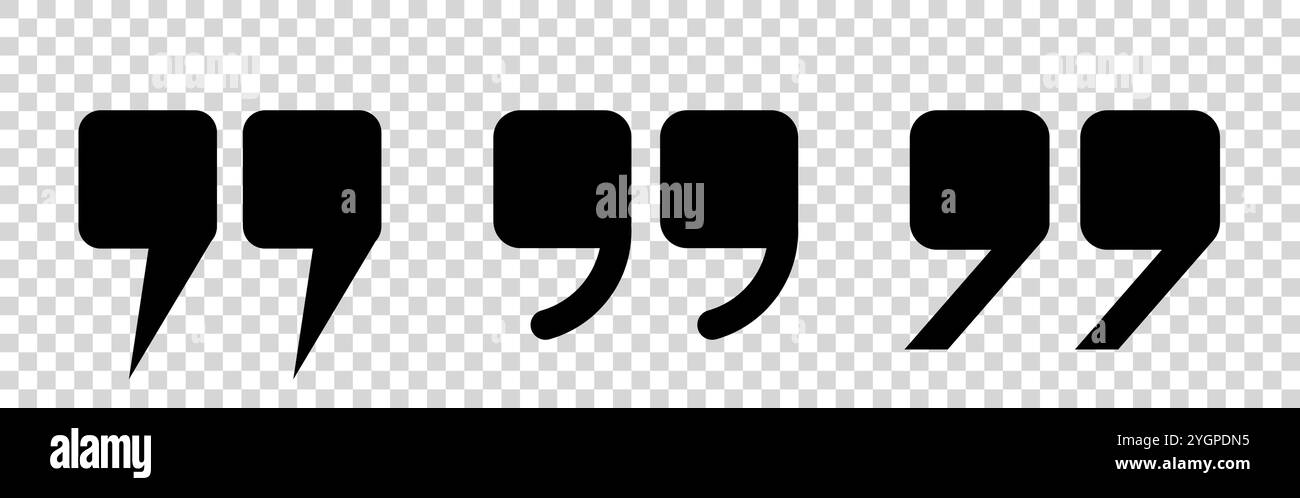 A set of black quotation mark icons on a transparent background Stock ...