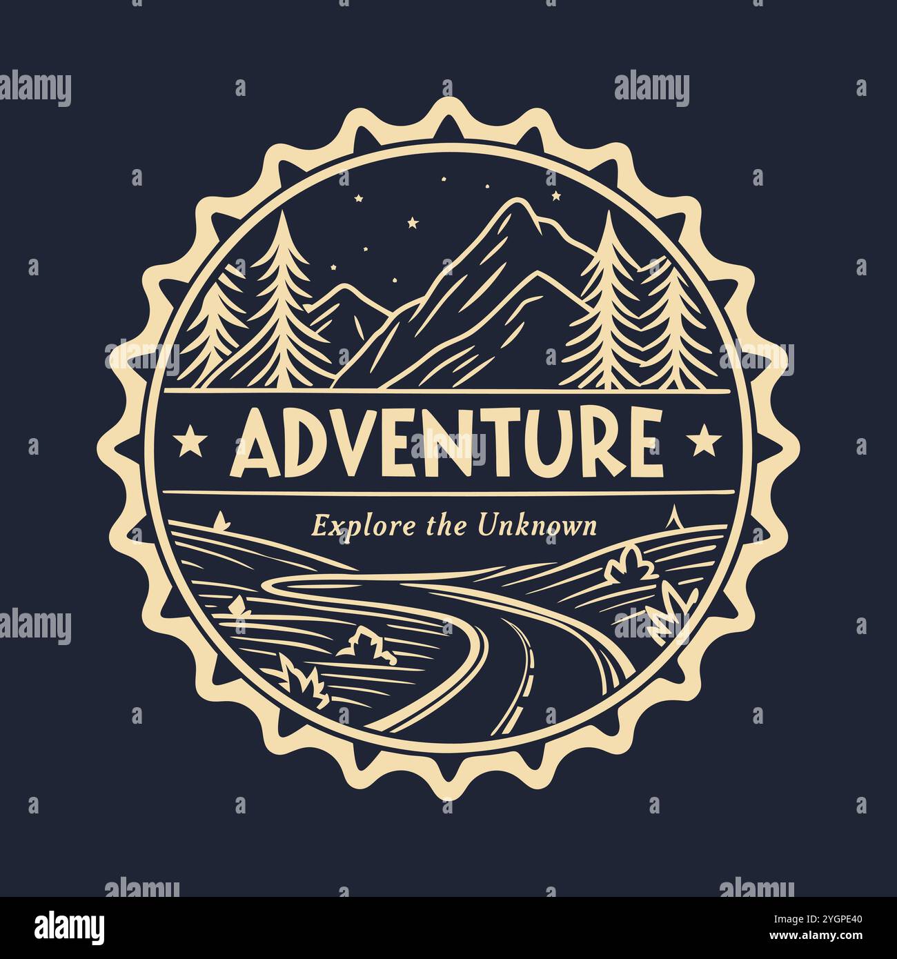 Vintage adventure label, badge, emblem, design element in retro style ...