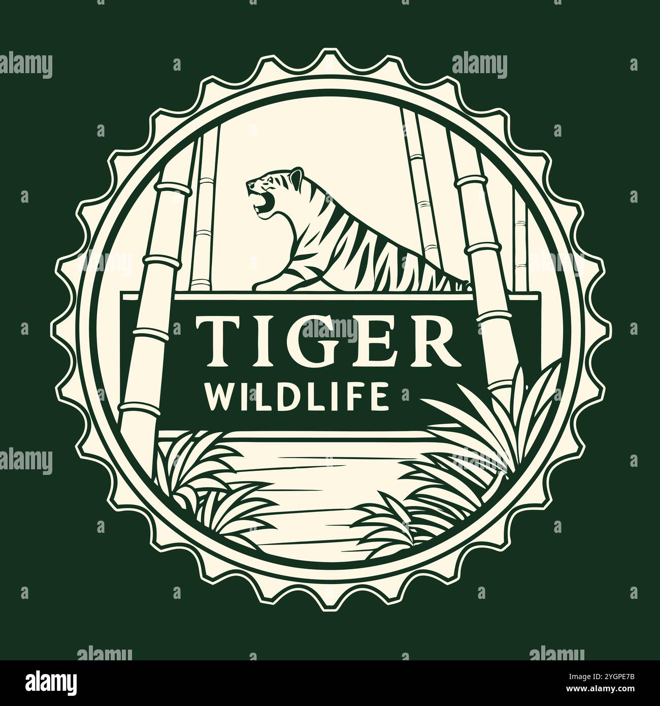 Tiger label. Vector illustration of a tiger on a green background Stock ...