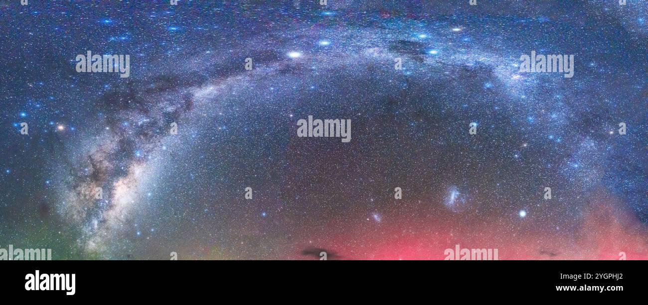 Panorama nightscape of Milky way, Magellanic clouds, Aurora australis ...