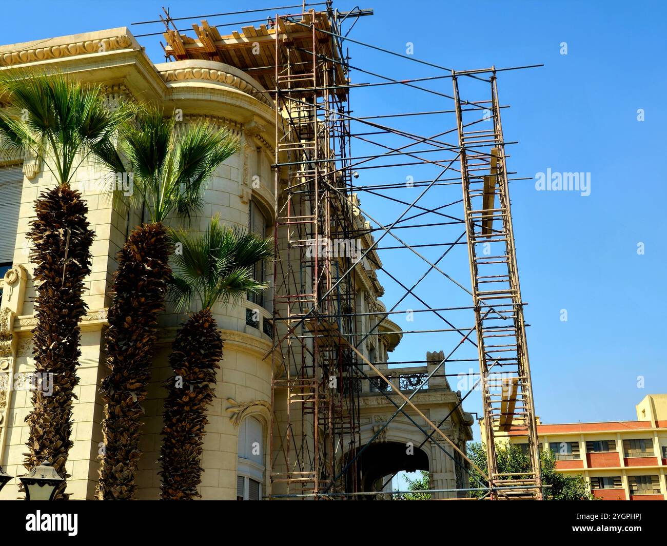 Cairo, Egypt, October 28 2024: scaffoldings on the construction site for improvements and ...