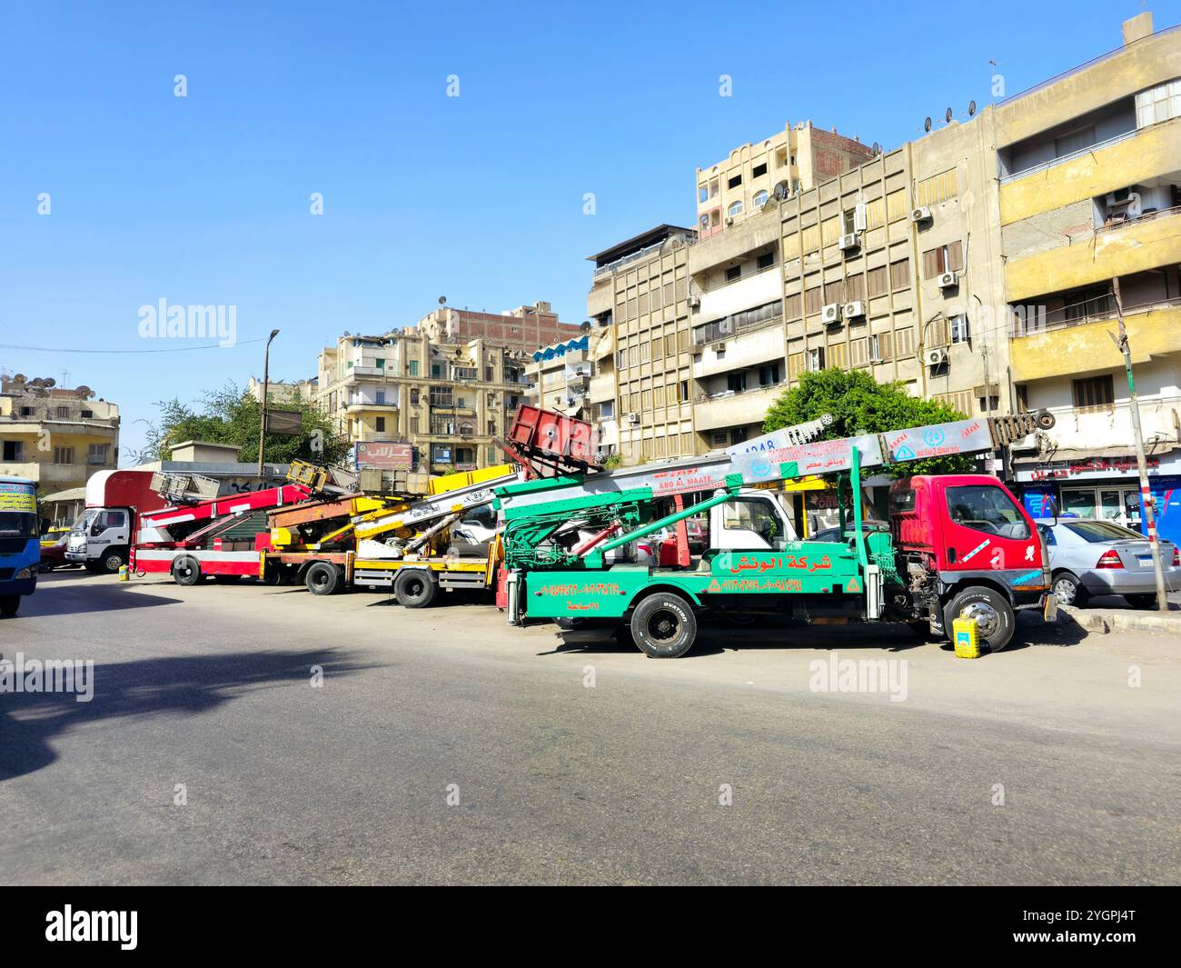 Cairo, Egypt, October 22 2024: bucket boom lift hydraulic trucks ...