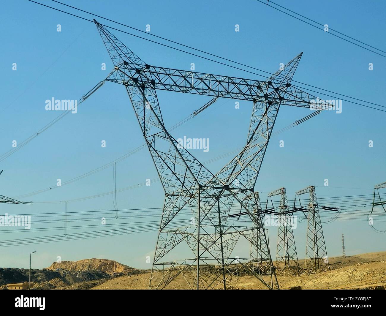 A transmission tower, electricity pylon which is a tall steel lattice ...