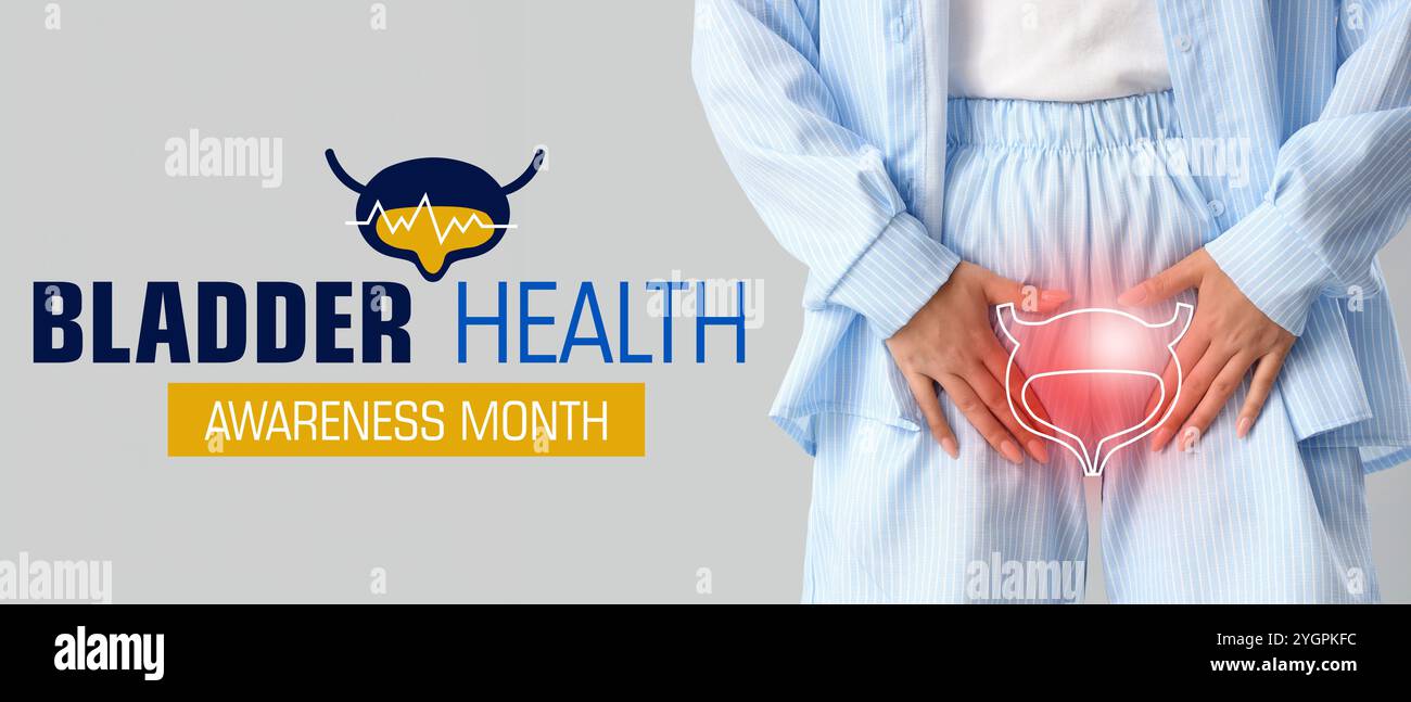 Banner for Bladder Health Awareness Month with woman having urogenital ...