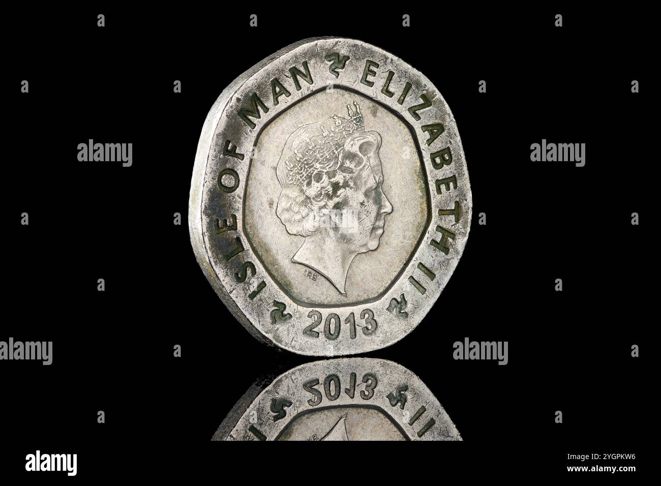 2013 Isle Of Man 20 pence coin. The front shows Queen elizabeth II ...