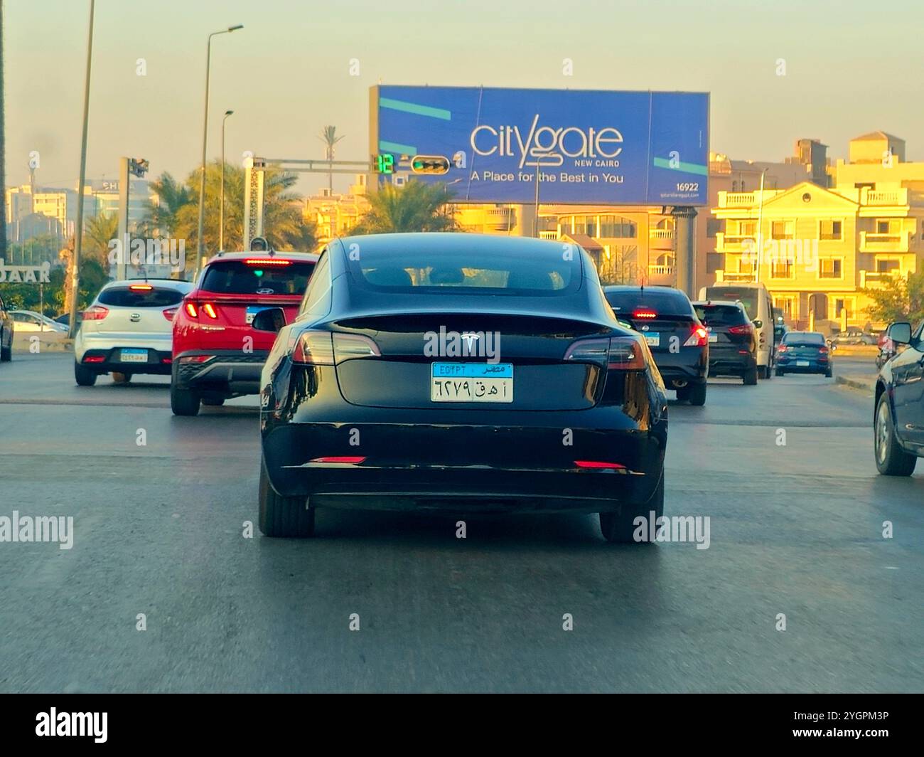 Cairo, Egypt, October 31 2024: a black Tesla car on the road, Tesla ...