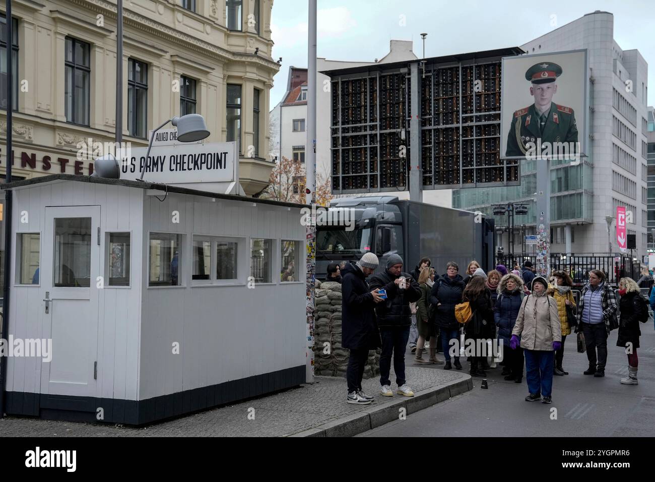 People visit the former U.S. army Checkpoint Charlie, an allied border ...