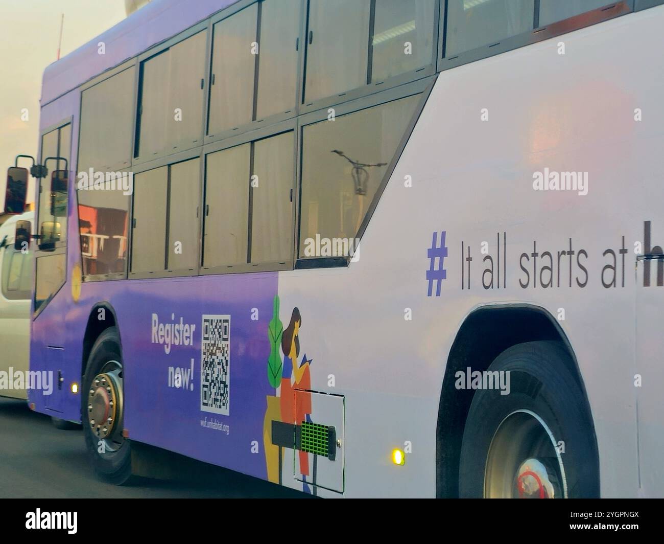 Cairo, Egypt, November 4 2024: A service bus of WUF 12, transportation ...