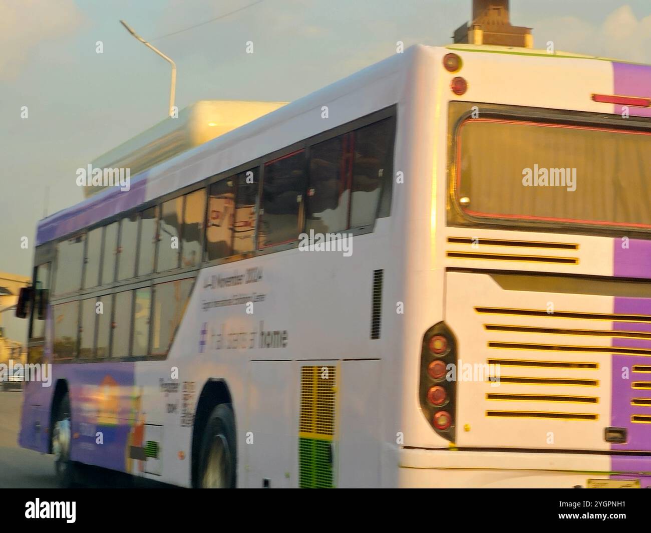 Cairo, Egypt, November 4 2024: A service bus of WUF 12, transportation ...