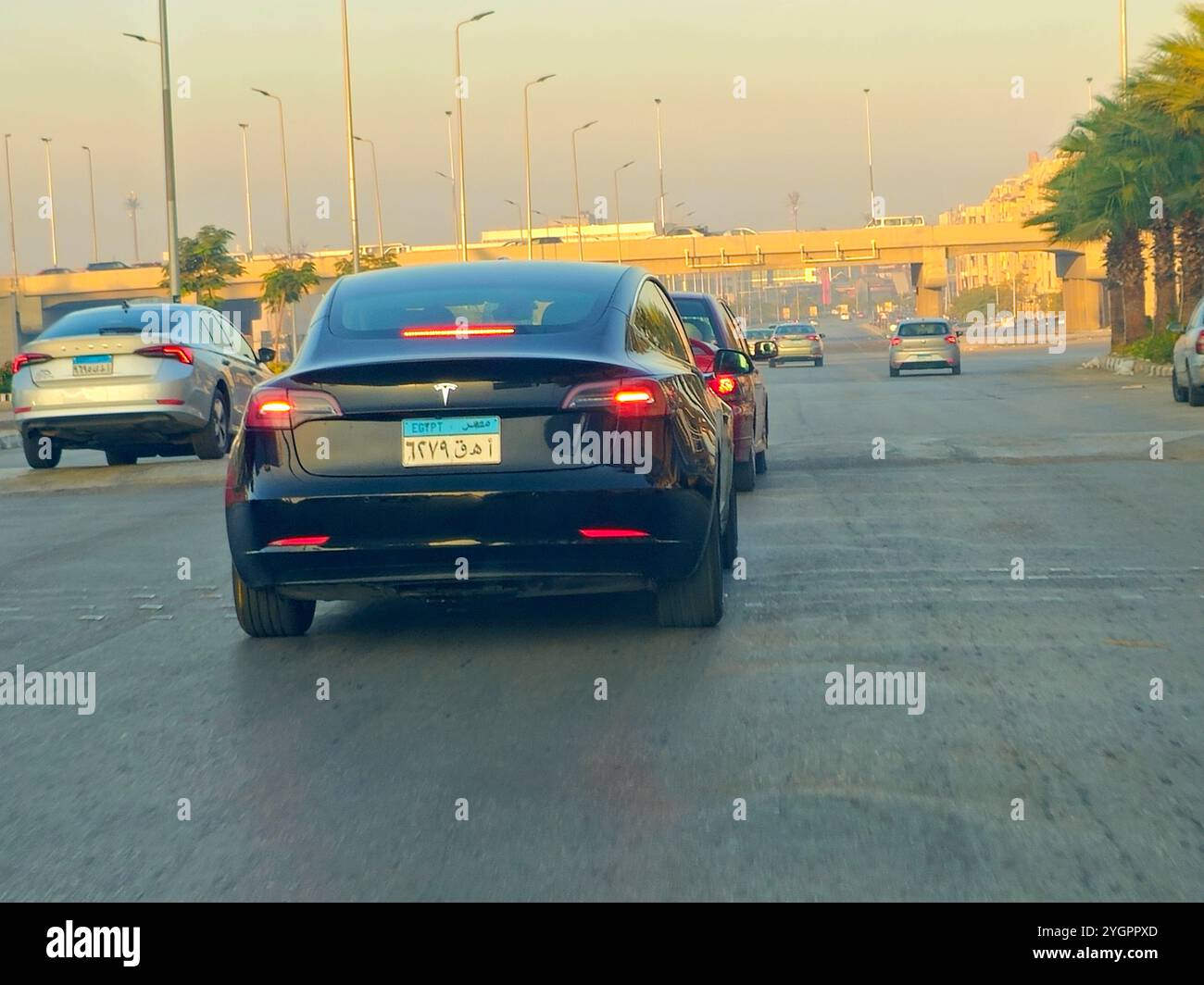 Cairo, Egypt, October 31 2024: a black Tesla car on the road, Tesla ...