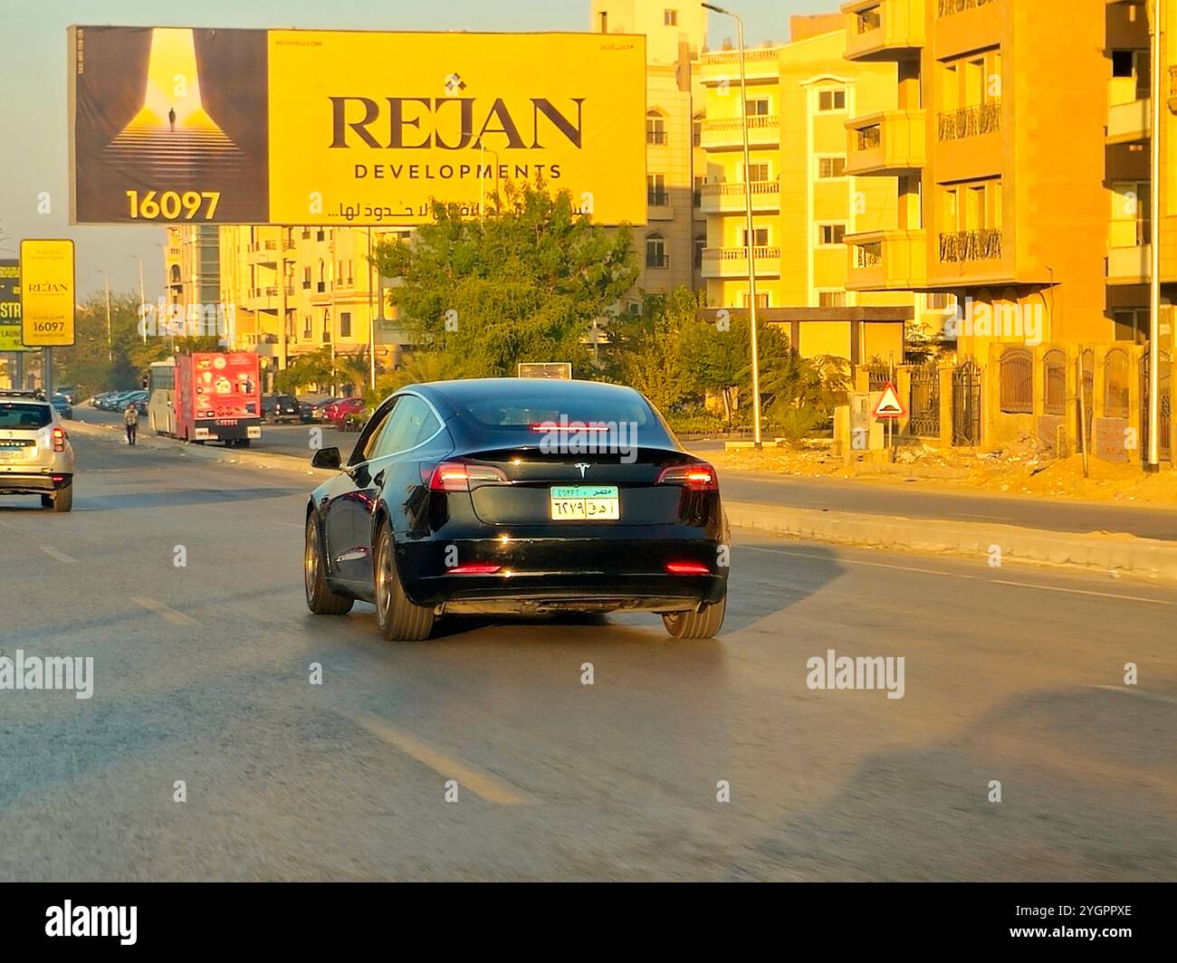 Cairo, Egypt, October 31 2024: a black Tesla car on the road, Tesla ...