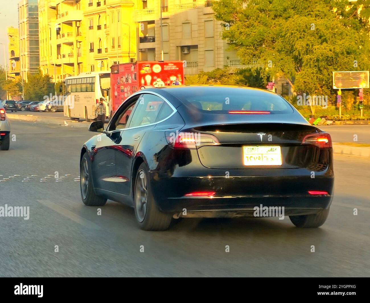 Cairo, Egypt, October 31 2024: a black Tesla car on the road, Tesla ...