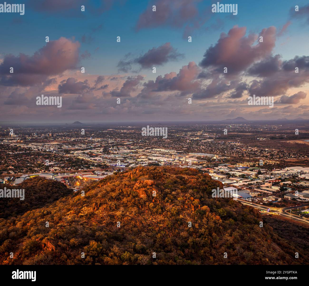 aerial view of Gaborone, capital city, view from Kgale Hill ,Botswana ...