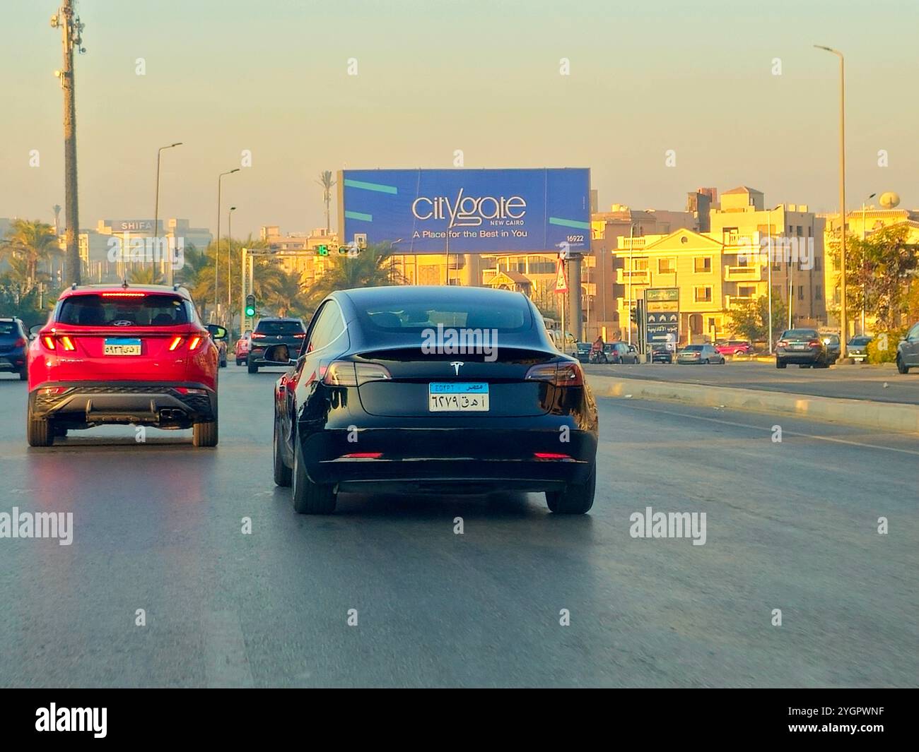 Cairo, Egypt, October 31 2024: a black Tesla car on the road, Tesla ...