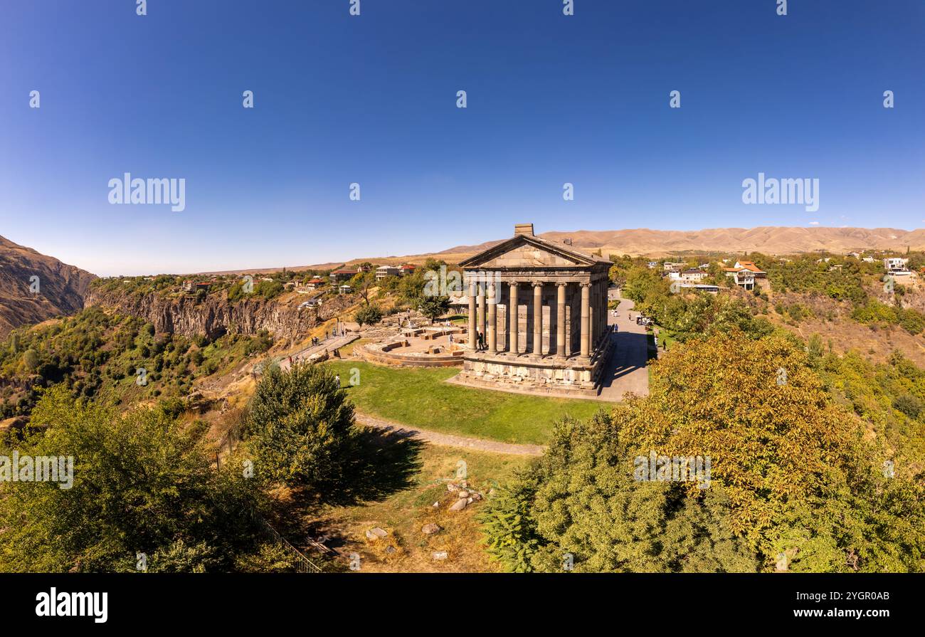 Aerial view of famous Garni pagan temple with Ionic-colonnaded ...
