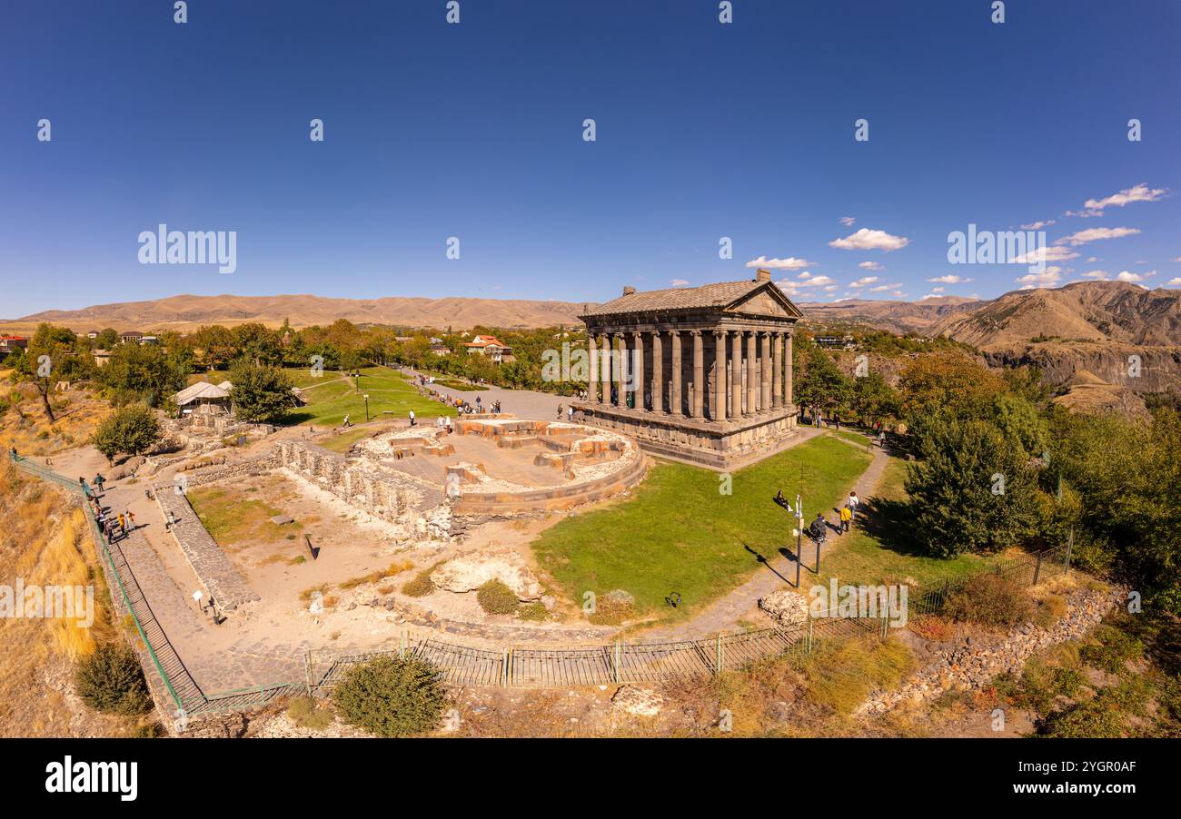 Aerial view of famous Garni pagan temple with Ionic-colonnaded ...