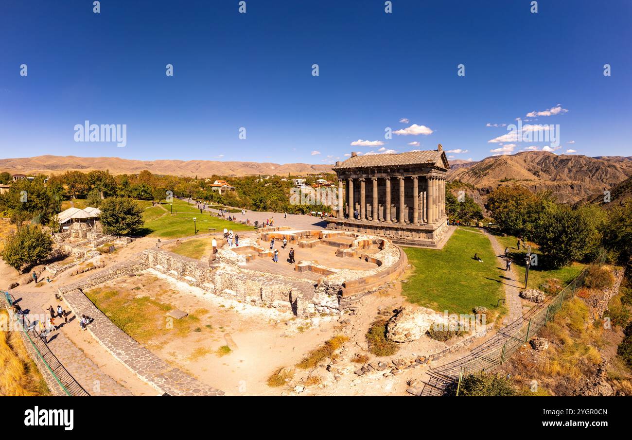 Aerial view of famous Garni pagan temple with Ionic-colonnaded ...