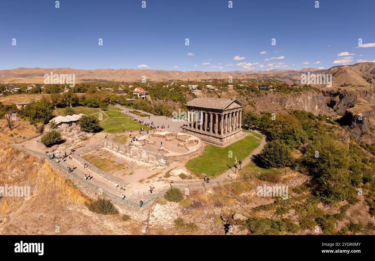 Aerial view of famous Garni pagan temple with Ionic-colonnaded ...