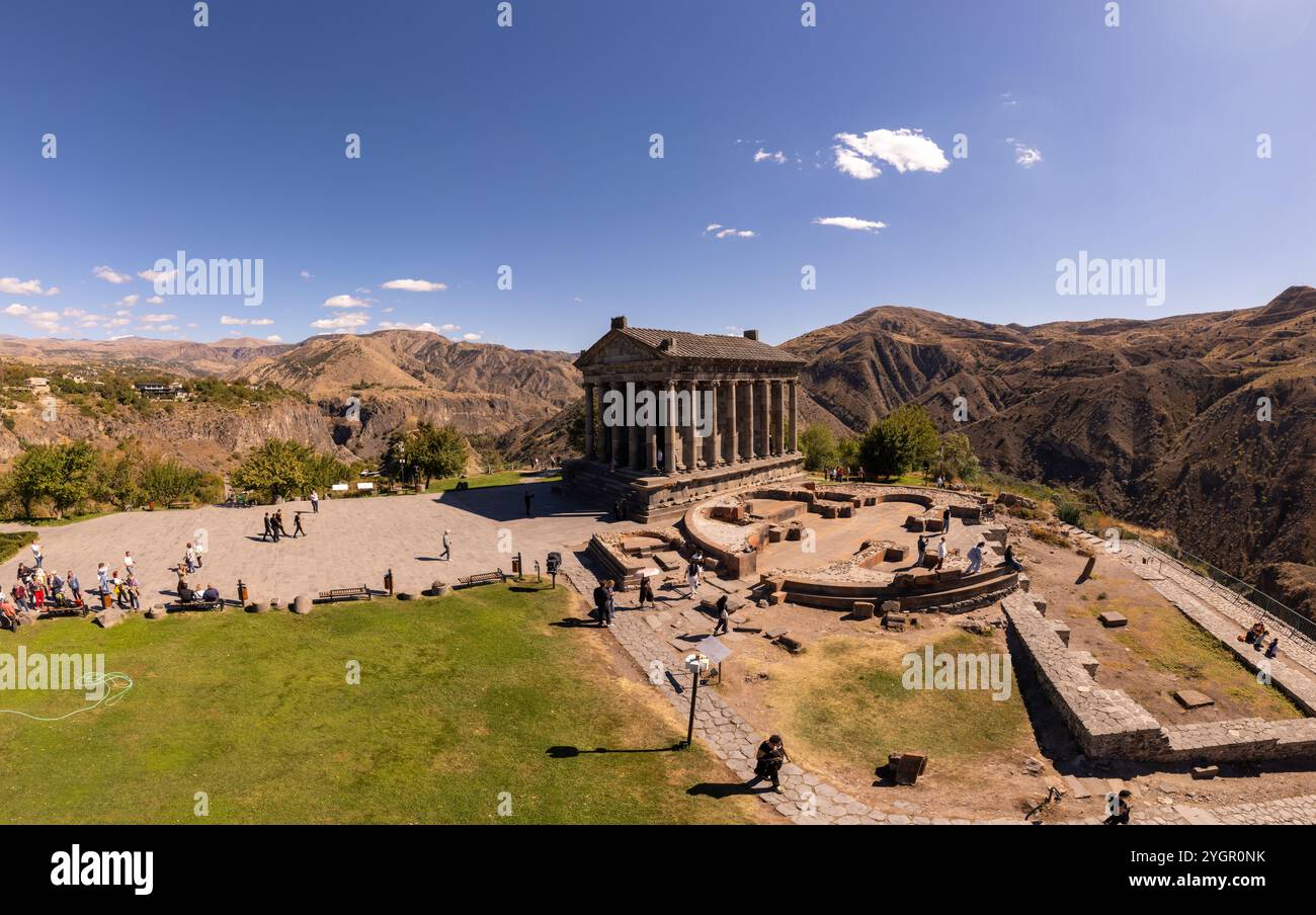 Aerial view of famous Garni pagan temple with Ionic-colonnaded ...