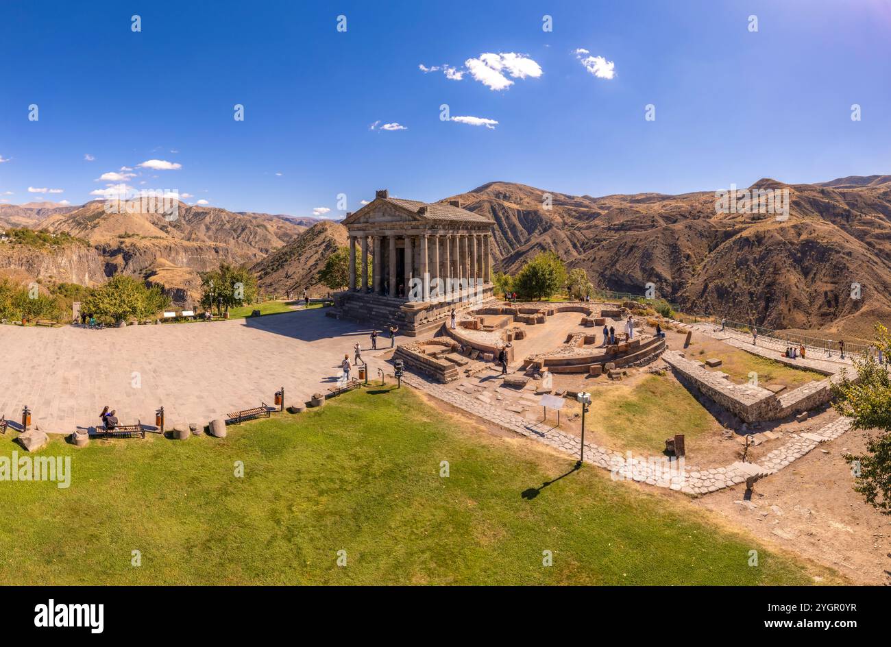 Aerial view of famous Garni pagan temple with Ionic-colonnaded ...